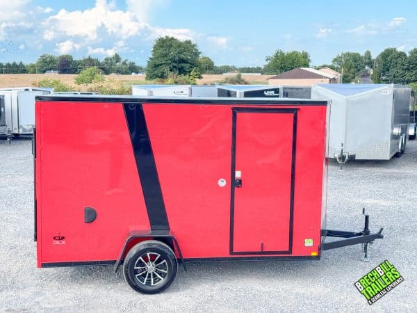 6x12 Red Enclosed Trailer With Black Trim, D-Rings & More